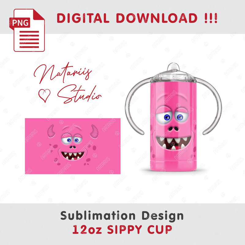 Funny Monster Seamless Sublimation Design - 12 oz SIPPY CUP - So Fontsy
