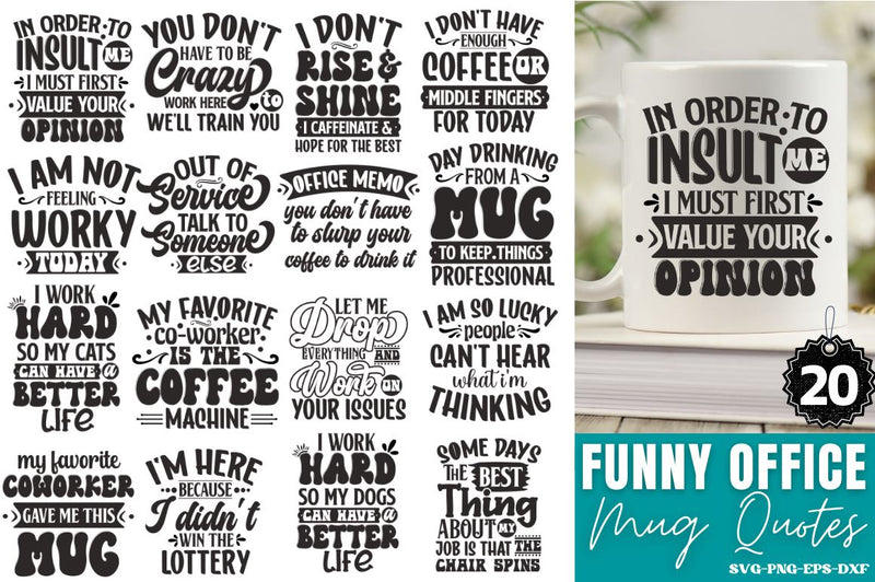 Funny Office mug Quote SVG Bundle - So Fontsy