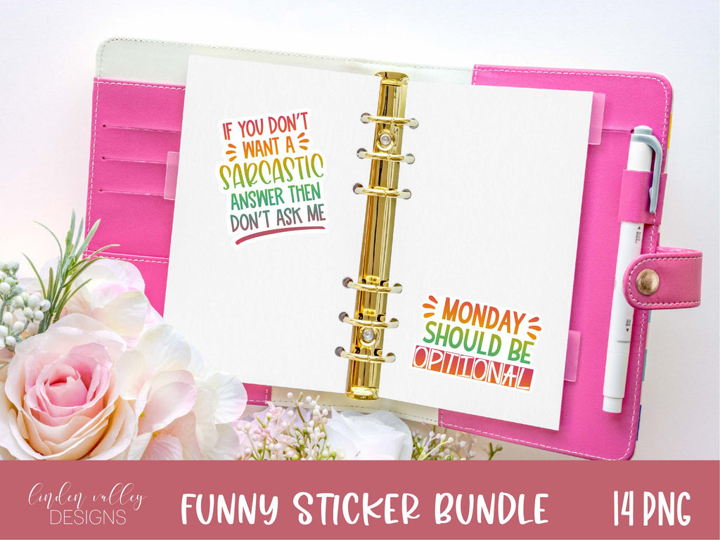 Funny Sticker Bundle-Set of 14 PNG Stickers - So Fontsy