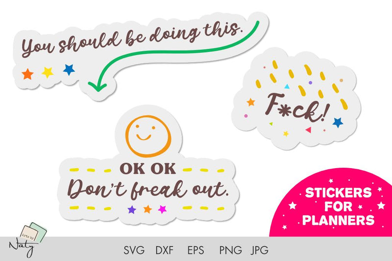Funny stickers for planners SVG DXF set. - So Fontsy