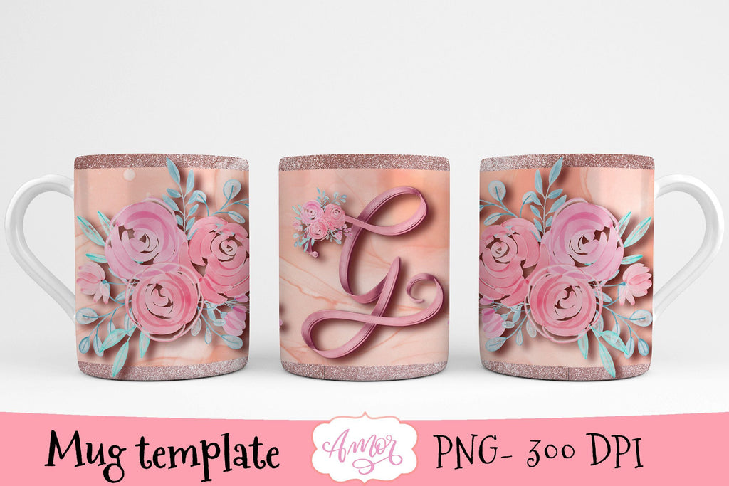 G Monogram mug design for sublimation, letter G mug PNG - So Fontsy
