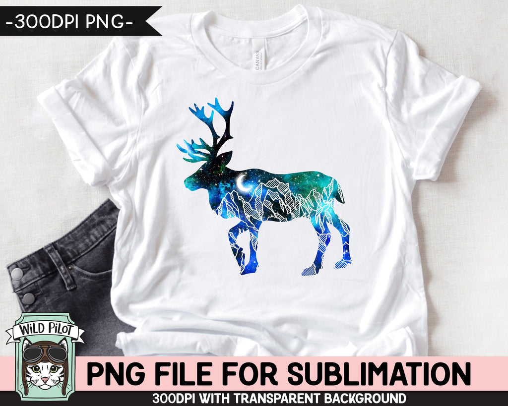 Galaxy Reindeer SUBLIMATION Design PNG, Galaxy Caribou Silhouette PNG ...