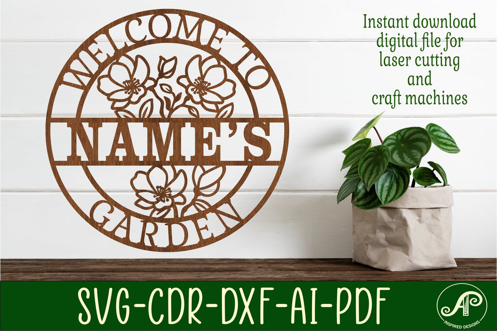 Garden floral branch sign svg laser cut template - So Fontsy