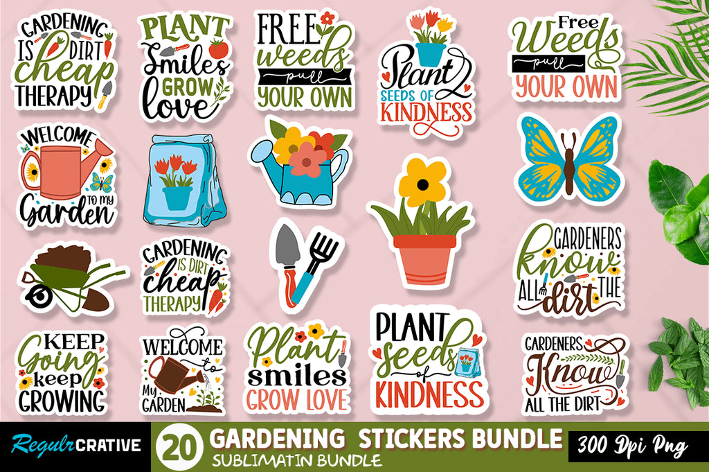 Gardening Stickers Png Bundle - So Fontsy