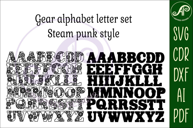 Gear Steampunk alphabet letter set bundle . 47 letters - So Fontsy