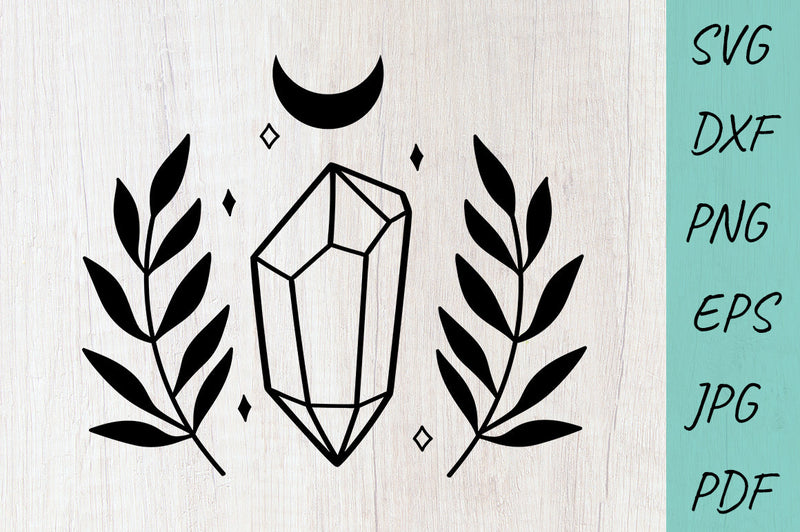 Gemstone, Moon Crystals SVG, Boho moon, Mystical SVG - So Fontsy