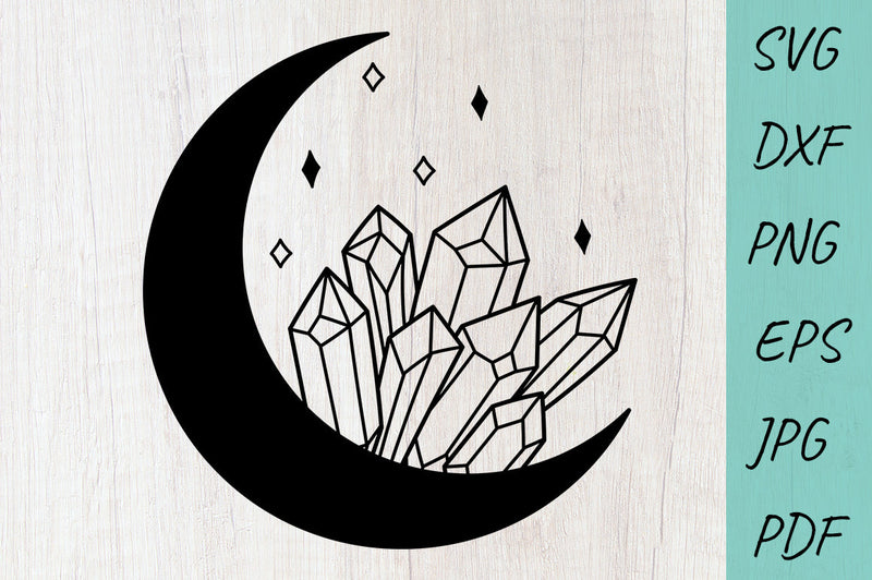 Gemstone SVG, Moon and Crystals SVG, Moon, Mystical SVG - So Fontsy