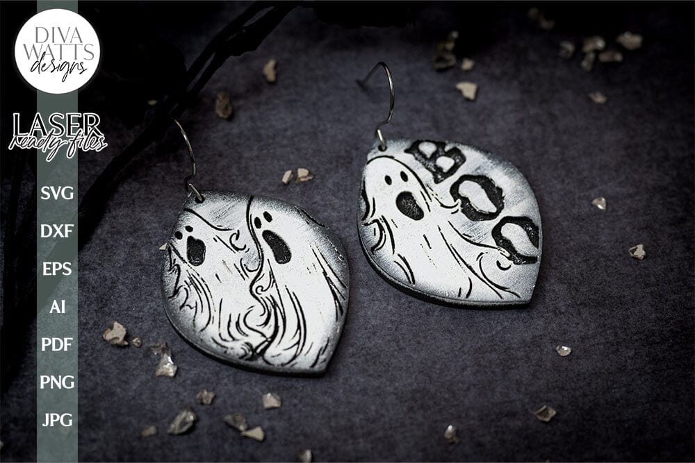 Ghost Earrings SVG For Laser Earrings With Ghost Face for Halloween Ea ...