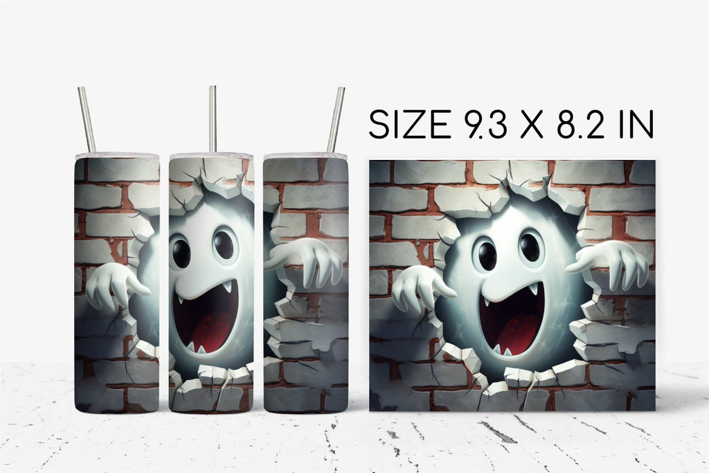 Ghost Halloween 3D Tumbler Wrap Sublimation, Smashed Wall - So Fontsy