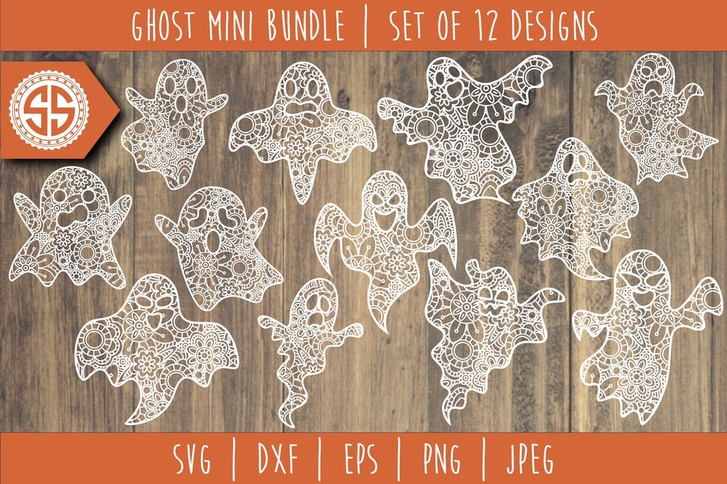 Ghost Mandala Zentangle Bundle Set of 12 - SVG - So Fontsy