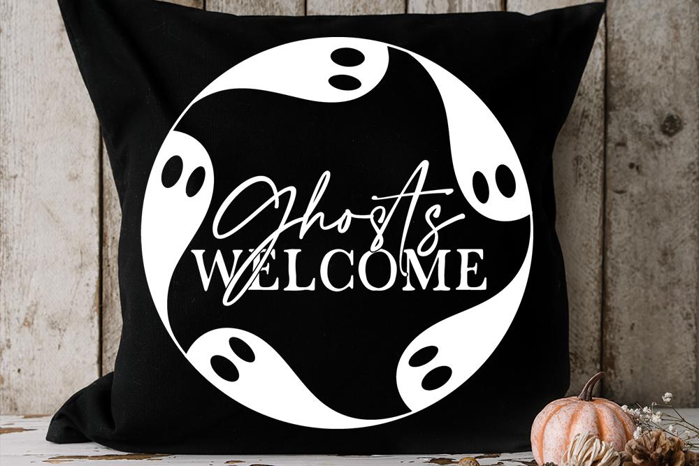 Ghosts Welcome SVG | Halloween Round Sign Design - So Fontsy