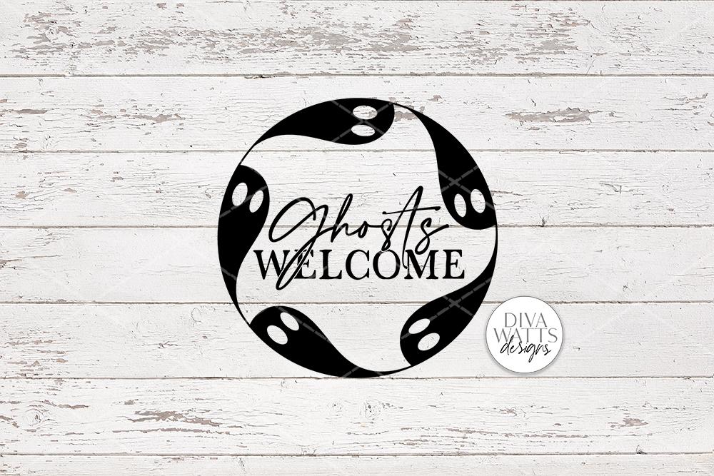 Ghosts Welcome SVG | Halloween Round Sign Design - So Fontsy