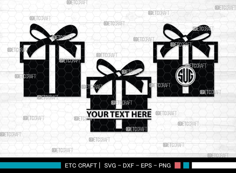 Gift Box Monogram, Gift Box Silhouette, Gift Box SVG, Birthday Gift Svg ...