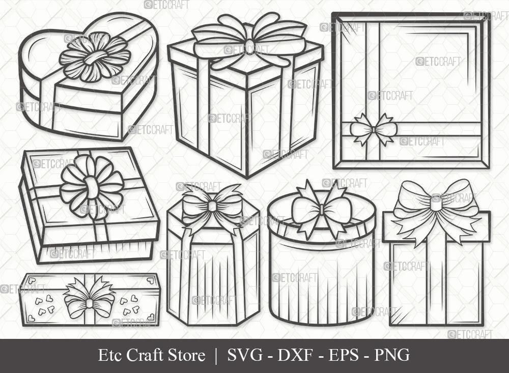 Gift Box Outline SVG Cut File | Gift Box Svg | Box Svg | Christmas Gift ...