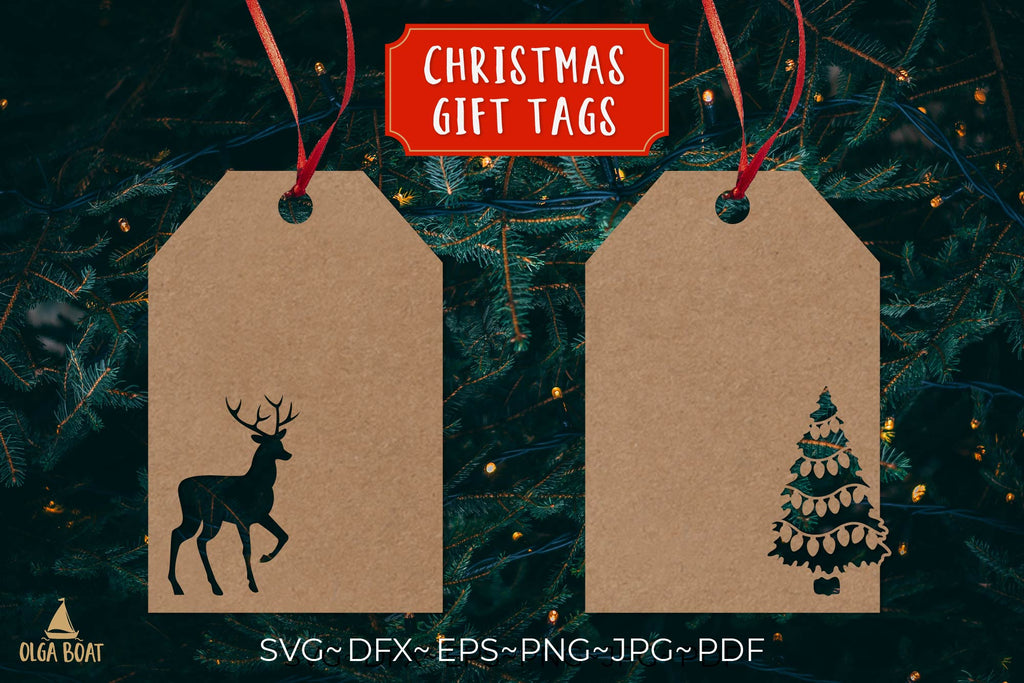 Gift tag christmas tree and reindeer svg - So Fontsy