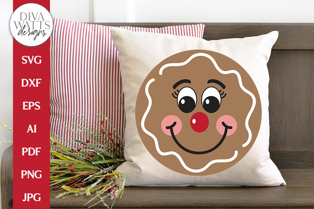 Gingerbread Face SVG | Christmas / Winter Round Design - So Fontsy