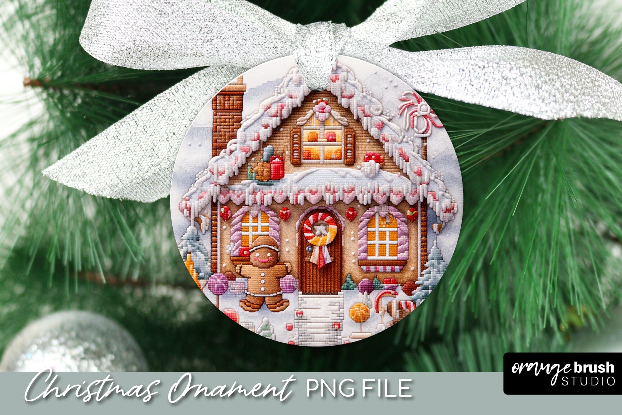 Gingerbread House Christmas Ornament, Embroidery Ornament - So Fontsy