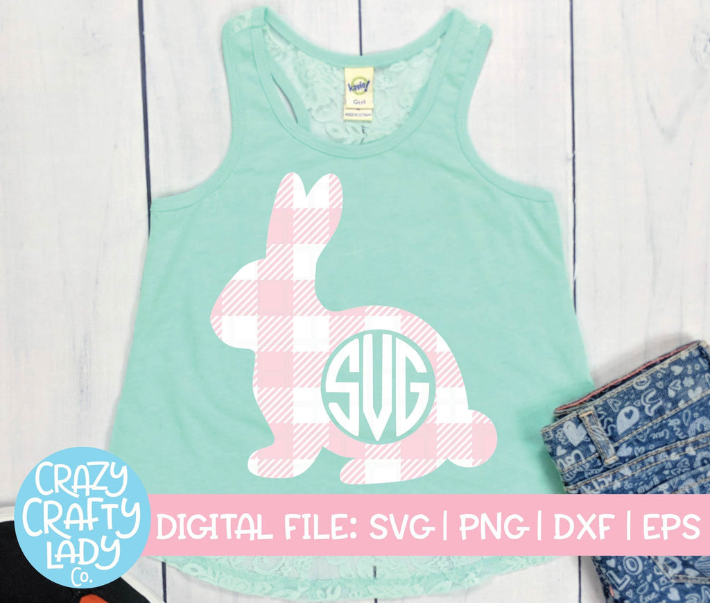 Gingham Bunny Monogram Frame | Plaid Easter SVG Cut File - So Fontsy