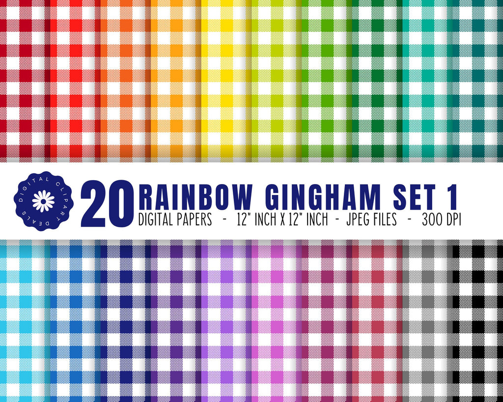 Gingham Digital Paper Set 1 - Rainbow Gingham Digital Patterned Paper ...