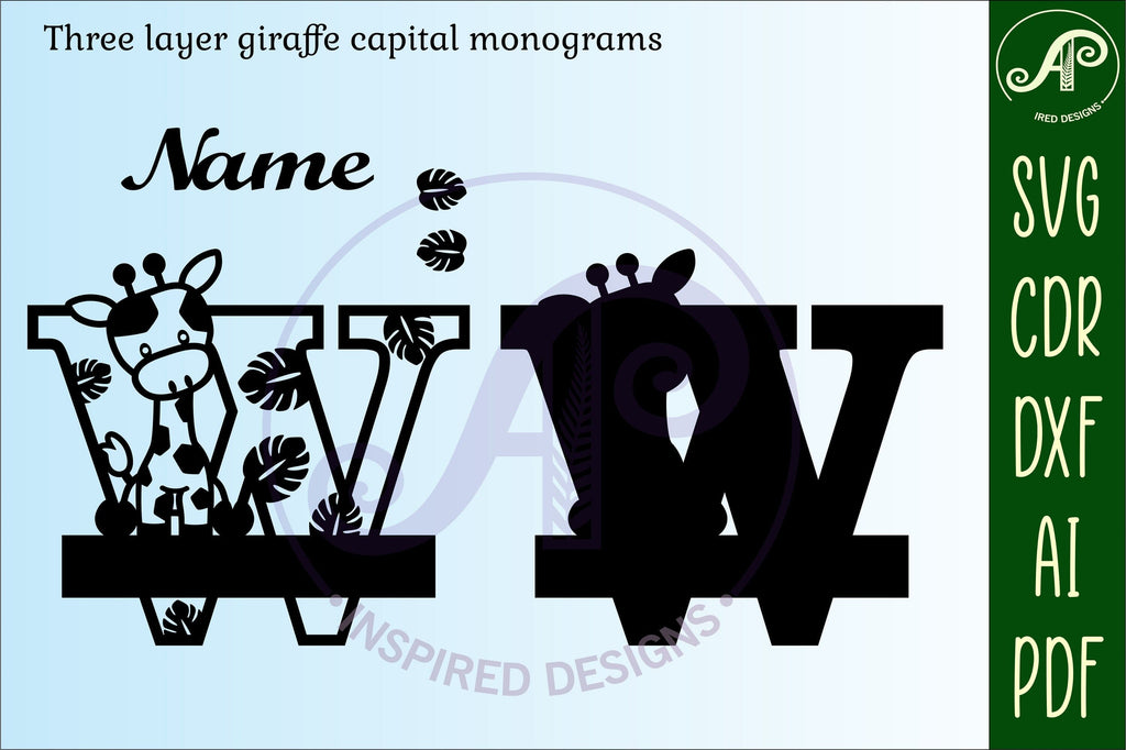 Giraffe monogram letter W SVG cut file - So Fontsy