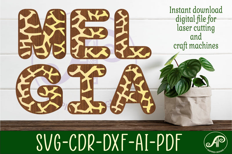 Giraffe print letters alphabet set. 26 layered letters. - So Fontsy