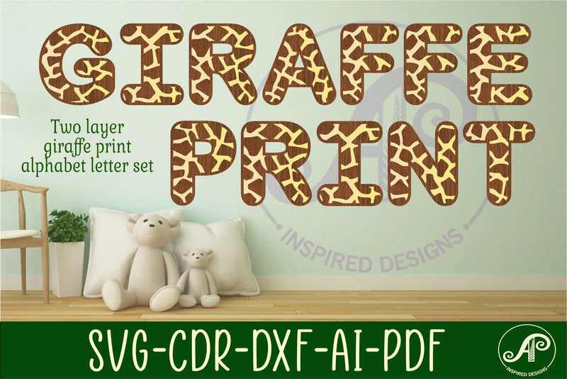 Giraffe print letters alphabet set. 26 layered letters. - So Fontsy
