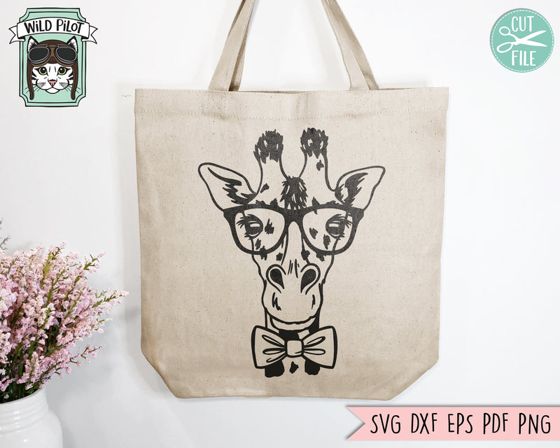 Giraffe svg, Giraffe with Glasses Bowtie svg, Giraffe png, Animal Face ...