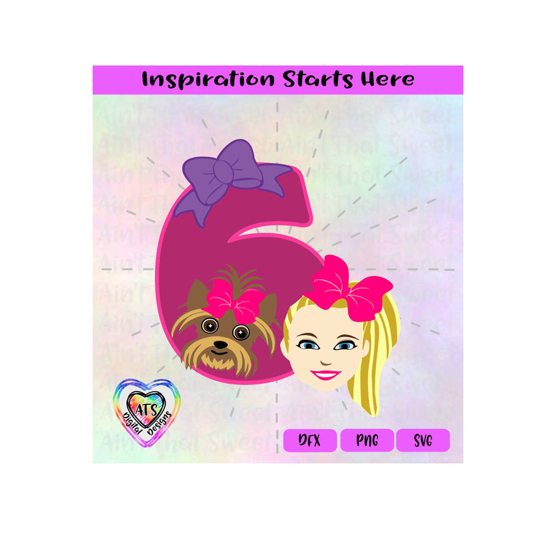 Girl and Her Dog with 6 and Bow | 6th Birthday - Transparent PNG, SVG ...