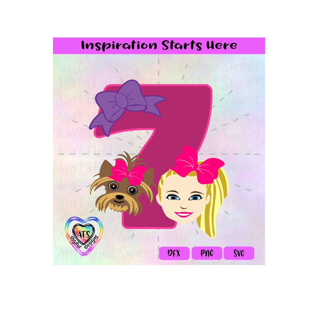 Girl and Her Dog with 7 and Bow | 7th Birthday - Transparent PNG, SVG ...