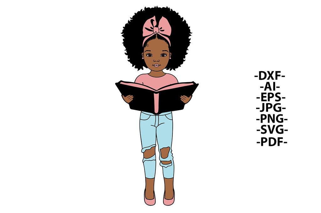 Girl Reading Svg, Learning, Afro Girl Svg, Book, Puff Hair, Black Girl ...