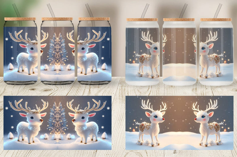 Glass Can Wrap 3D Reindeer Christmas - So Fontsy