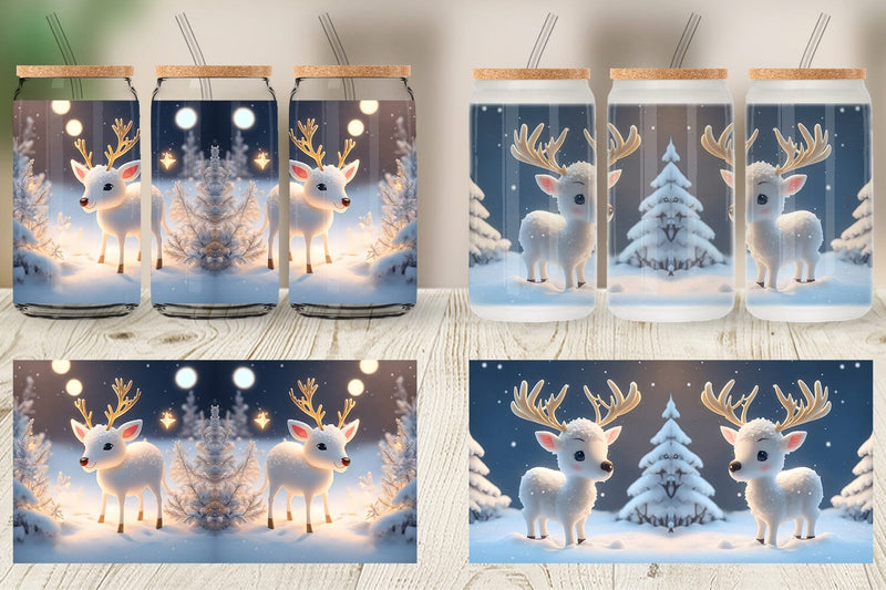 Glass Can Wrap 3D Reindeer Christmas - So Fontsy