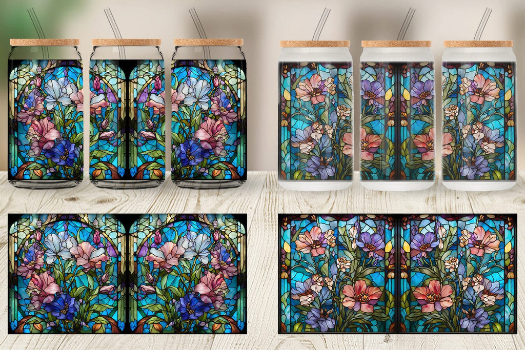 Glass Can Wraps Stained Glass Flowers - So Fontsy