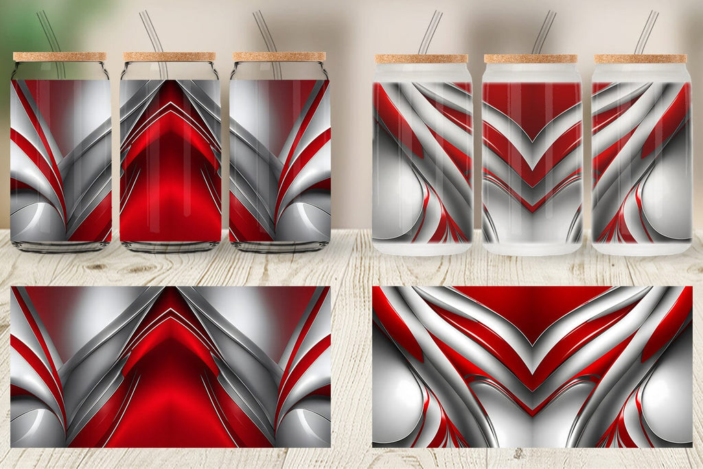 Glass Can Wraps Wave Red Silver - So Fontsy