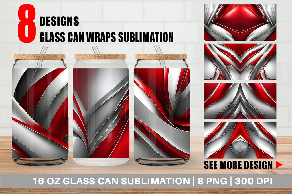 Glass Can Wraps Wave Red Silver - So Fontsy