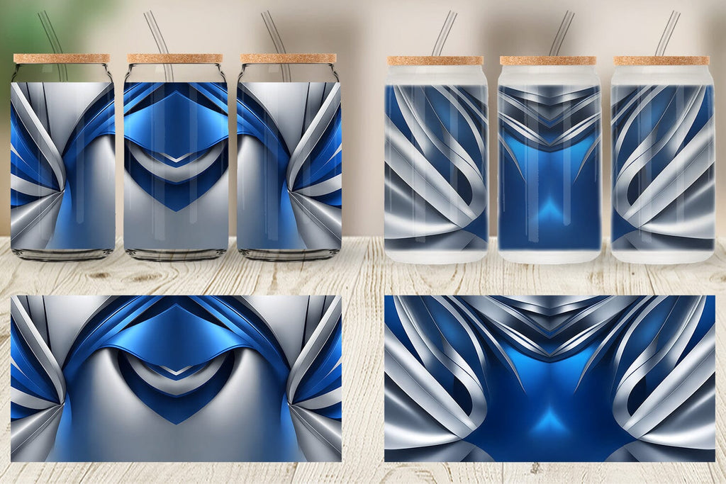 Glass Can Wraps Wave Blue Silver - So Fontsy