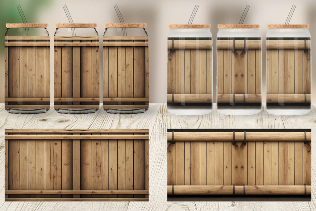 Glass Can Wraps Wood Barrel Texture - So Fontsy