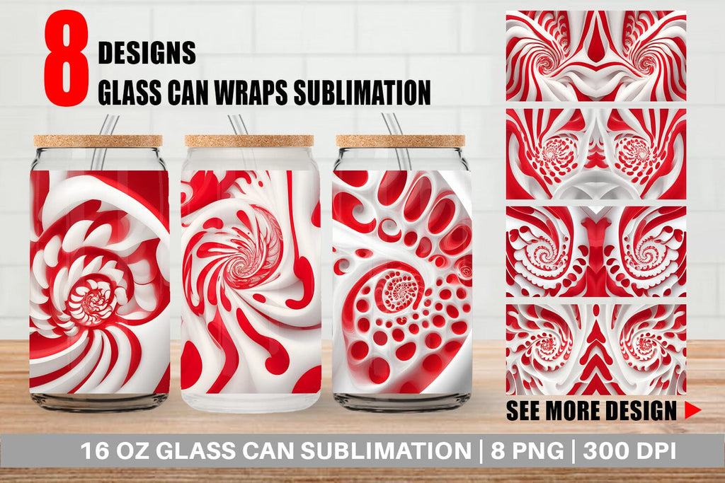 Glass Can Wraps Spiral Texture Red White - So Fontsy