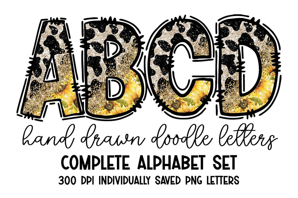 Glitter Country Doodle Letters Alphabet Set - So Fontsy