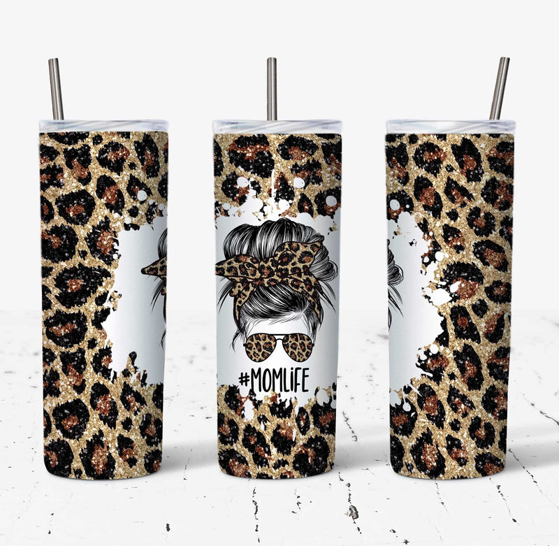 Glitter Leopard Mom Lifer Tumbler Wrap - 20 Oz Skinny Tumbler ...