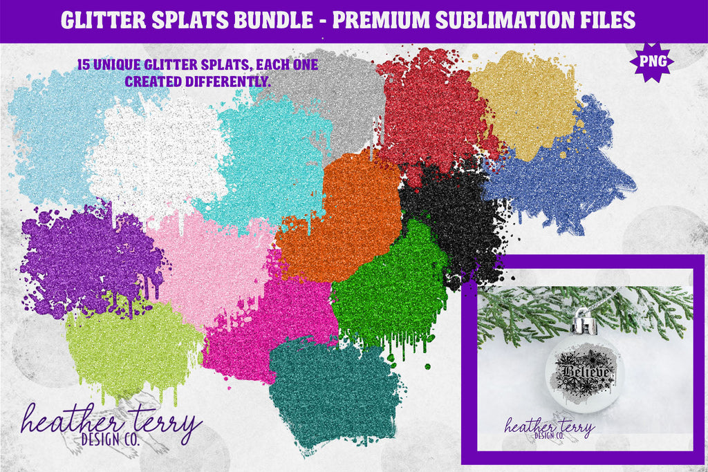 Glitter Splat Paint Splat PNG Sublimation Bundle - So Fontsy