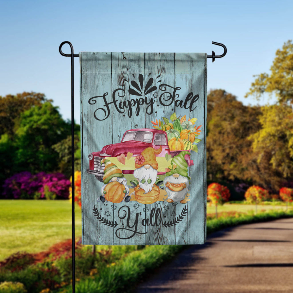 gnome happy fall y'all garden flag sublimation design, fall garden flag ...