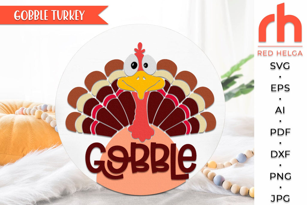 Gobble Turkey SVG, Fall Hanger Cut File, Thanksgiving Sign - So Fontsy