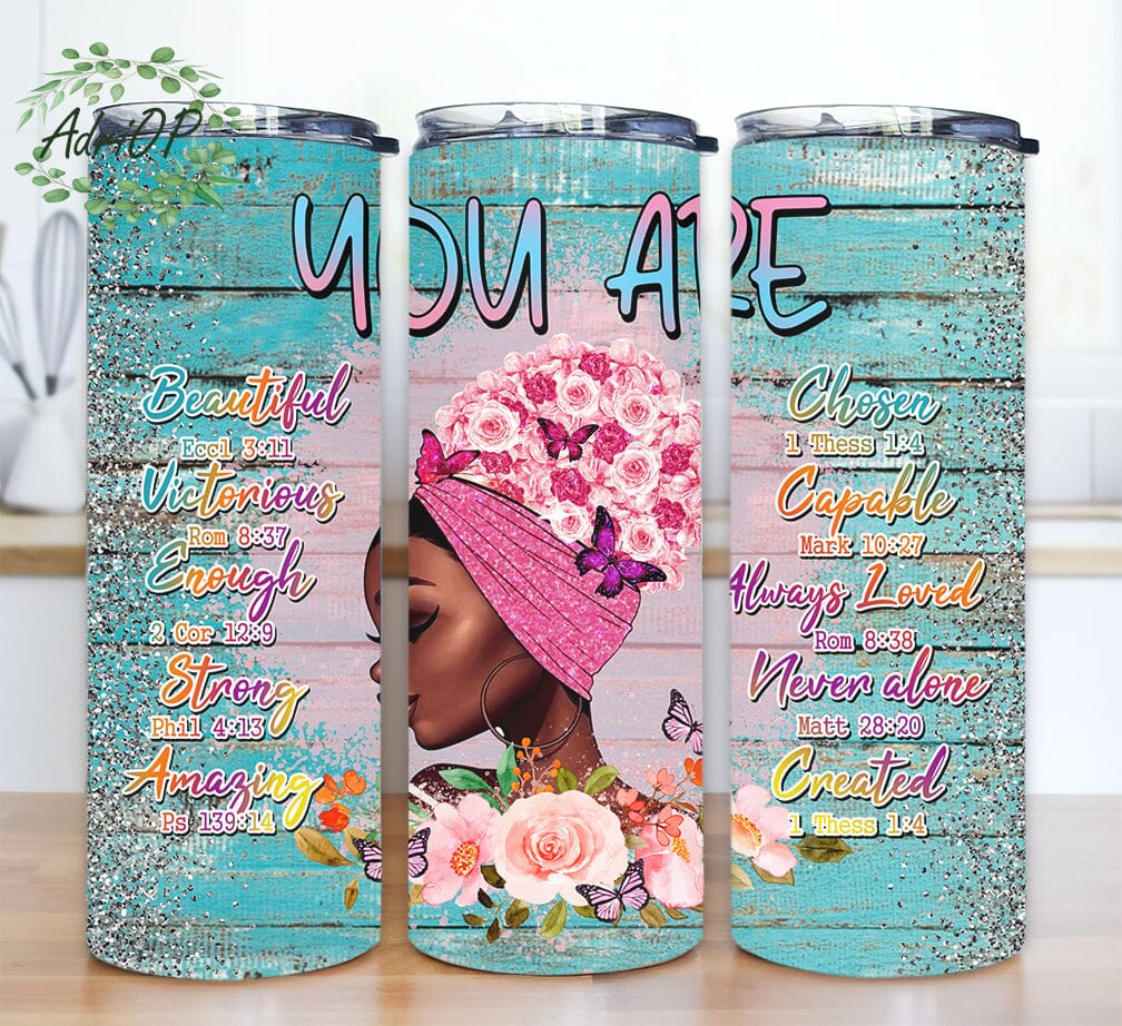 God Says You Are 20oz Skinny Tumbler Png, Bible Quotes, Black Women Png ...