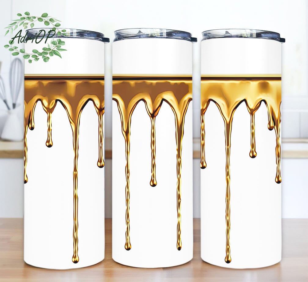 Gold Dripping Border 20oz Skinny Tumbler Png, Giraffe Print, Gray ...