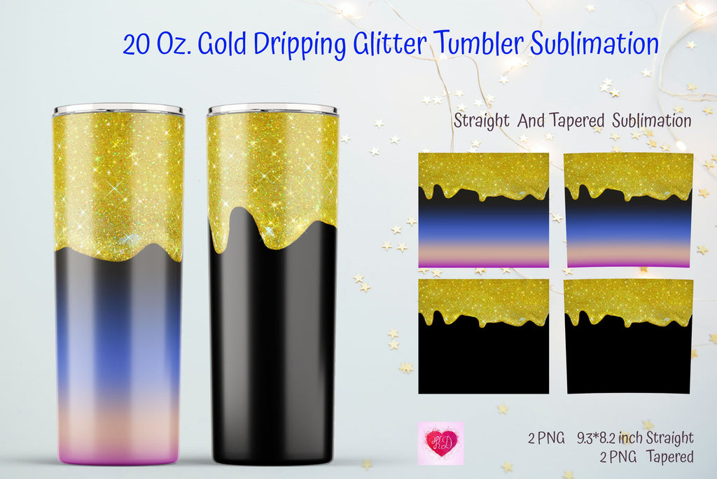 Gold Dripping Glitter Sublimation 20 OZ Skinny Tumbler Design - So Fontsy