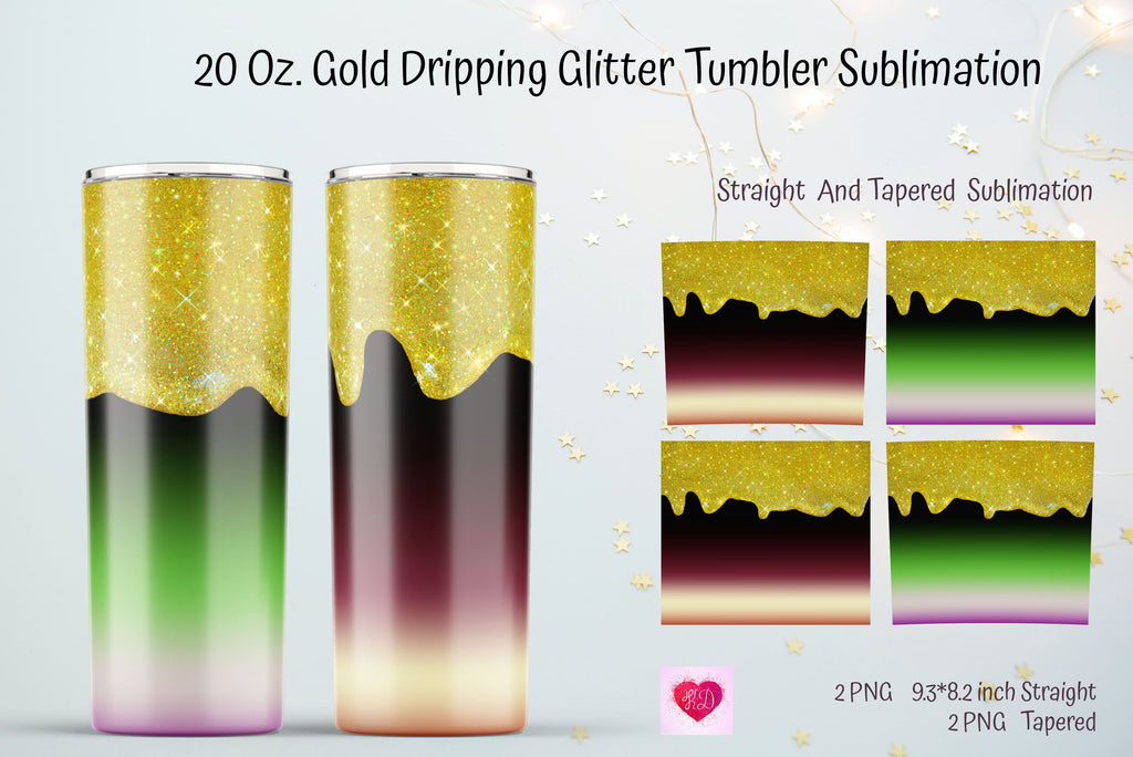 Gold Dripping Glitter Sublimation For 20 OZ Skinny Tumbler - So Fontsy