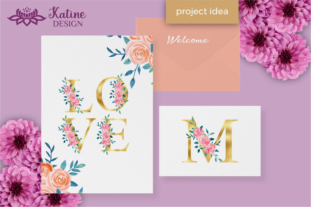 Gold foil flower alphabet clipart Floral monogram letters floral ...