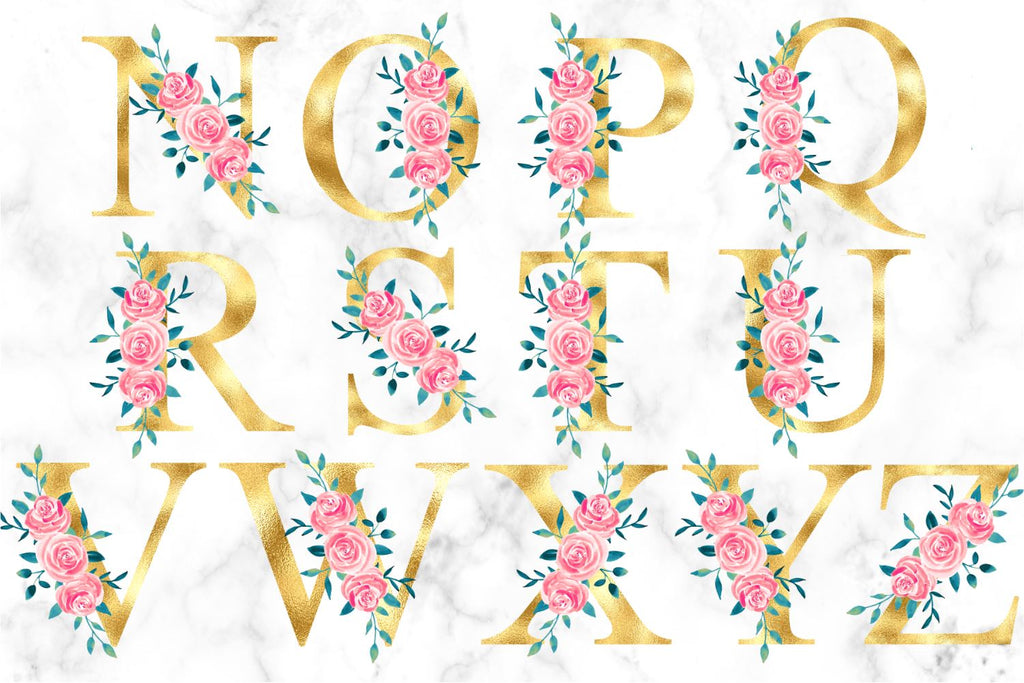 Gold foil flower alphabet clipart Floral monogram letters floral ...