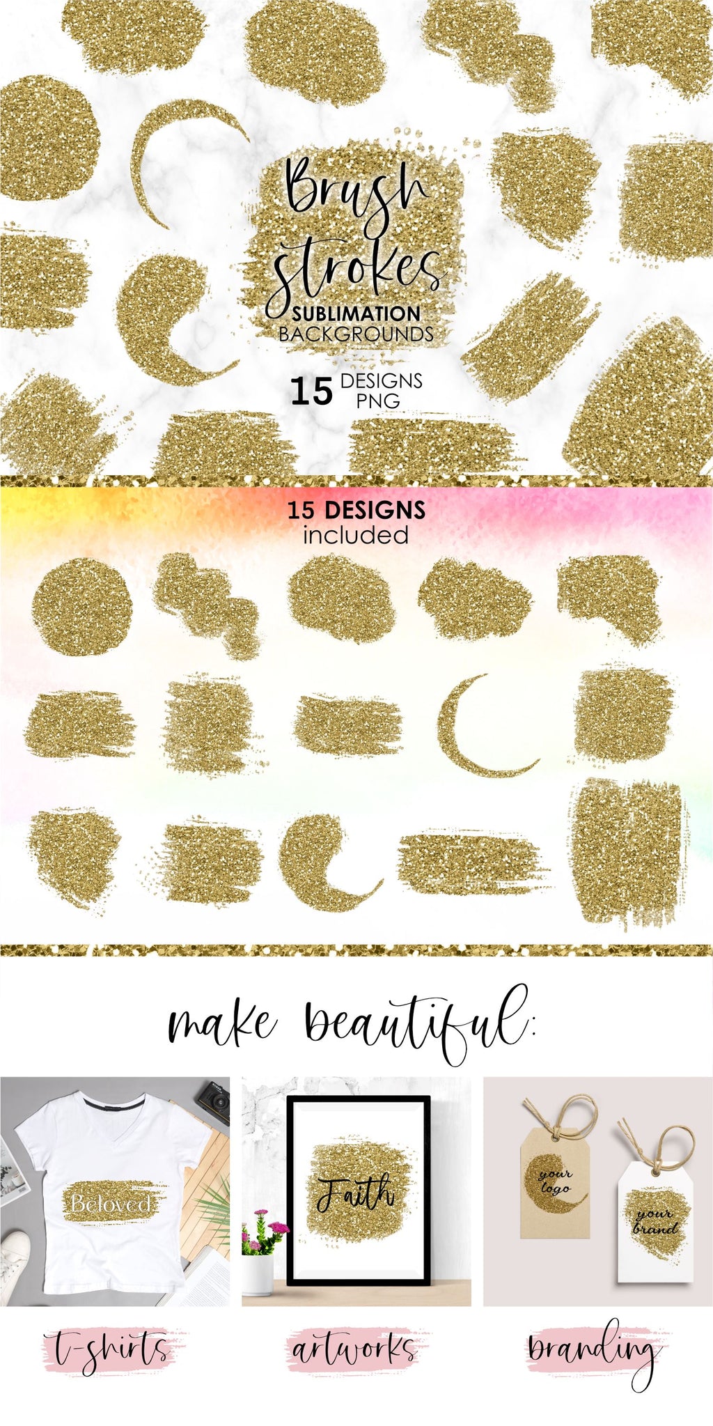 Gold Glitter Brush Stroke Background Sublimation Bundle Png brush ...